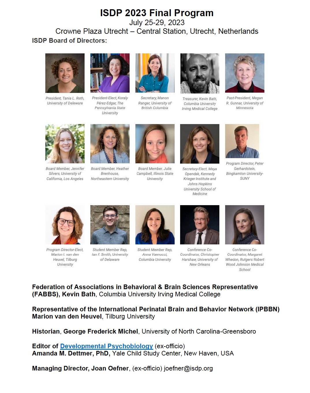 Final Program PDF - International Society for Developmental Psychobiology (ISDP)